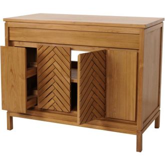 Hhg Teak-Waschbeckenunterschrank HHG 502, Waschtisch Schrank, hochwertiges B-Grade-Teak (Kernholz, 20-30 Jahre), 86x106x56cm