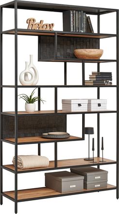 Landscape Regal, Schwarz, Akazie, Holz, Metall, Akazie, Mangoholz, vollmassiv, Holz, 8 F&auml;cher, 120x201x38 cm, stehend, in verschiedenen Gr&ouml;&szlig;en erh&auml;ltlich, Holzm