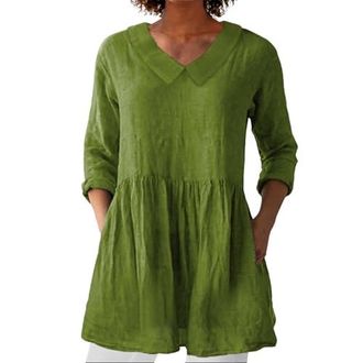 Generic Chemise Femme Coton Lin Grande Taille D&eacute;contract&eacute;s Chemisiers Et Blouses Et&eacute; Manche Longue Col V L&acirc;che Haut L&eacute;g&egrave;re Confortable Tuniques &Agrave; La Mode Coto