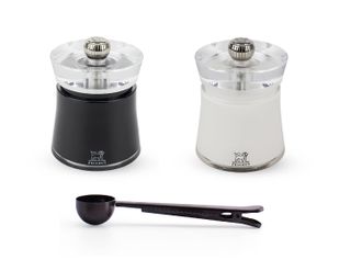 Peugeot Peugeot Bali Acrylic White & Black Salt & Pepper Mill Gift Set 3.15 - With Stainless Steel Spice Scoop/Bag Clip