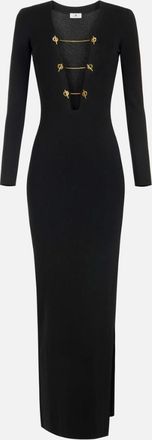 Elisabetta Franchi Robe en maille tapis rouge avec cha&icirc;nes orn&eacute;es de bijoux