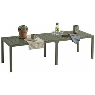 Dmora Gartentisch Varda, Picknickbasis, Mehrfachposition Garten-Esstisch, Mehrzweck-Au&szlig;enbank, Made in Italy, 292x86 h74 cm, Gr&uuml;n - Dmora