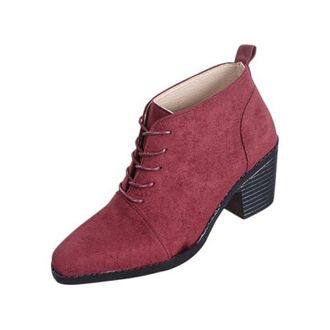 Generic Bottines pour femme &agrave; talon &eacute;pais - Style r&eacute;tro d&eacute;contract&eacute; - Confortables - Couleur unie - &Eacute;l&eacute;gantes - &Agrave; lacets - Pour lext&eacute;rieur et le bureau, borde