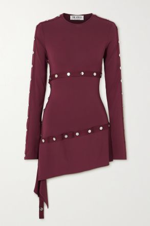 The Attico Asymmetrisches Minikleid Aus Jersey Mit Ripsbandbes&auml;tzen - Lila