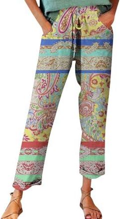 Generic Pantalon L&eacute;ger Femme Grande Taille en Lin pour Pantalon Boh&egrave;me en Lin pour Femme avec Petite Tenue De Plage D&Eacute;t&eacute; L&eacute;ger &Agrave; Taille &Eacute;lastique Yoga Linen P