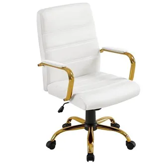 Yaheetech Fauteuil de Bureau Similicuir Erconomique avec Dossier Rembourr&eacute; Si&egrave;ge Bureau Hauteur R&eacute;glable Dor&eacute;