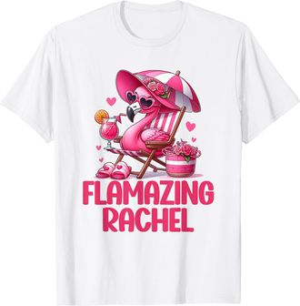 BDAZ Flamazing Rachel Pink Flamingo Tropical Beach Scene Damen T-Shirt