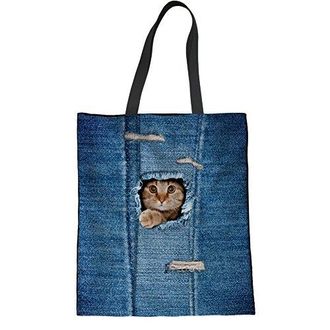 Hugs Idea Sac fourre-tout en lin avec imprim&eacute; floral pour femme, Chat tigr&eacute;