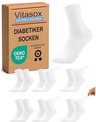 Vitasox 11126 Chaussettes femme extra-larges en coton, chaussettes médicales sensibles sans élastique sans couture 6 paires blanches 35/38