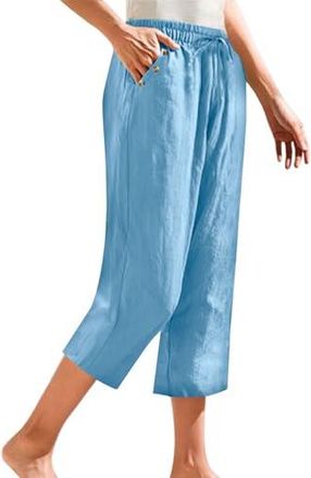 Generic Pantalon Femme Large L&eacute;ger Fluide en Lin pour Pantalon en Lin pour Femme Petit D&Eacute;t&eacute; D&eacute;contract&eacute; Coton Coupe Droite avec Poches Boutonn&eacute;es Yoga L&eacute;ger (