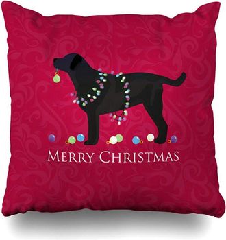 Generic Frohe Weihnachten Mit Dem Schwarzen Labrador! Dekokissen Atmungsaktiv Sofakissen Weich Sofakissenbezug F&uuml;r B&uuml;ro Heimdekoration Balkon 45X45Cm