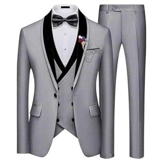 Generic Costume 3 pi&egrave;ces pour homme, coupe ajust&eacute;e, avec un bouton, ch&acirc;le, revers, veste, gilet, pantalon, costume formel pour mariage, bal de fin dann&eacute;e, smo