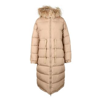 Twinset Femme, Manteaux, Brun, Taille: 40 FR Manteau long matelassé avec col en autruche amovible