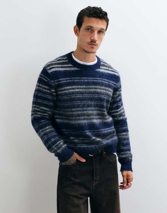 Only & Sons pull en maille textur&eacute;e coupe relaxed &agrave; rayures bleu marine