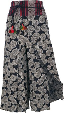Guru Shop Palazzohose, Offene Boho Sommerhose, Hosenrock mit Kordelband - Schwarz/weiß/Kornblume, Damen, Synthetisch