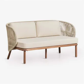 Sklum 2-Sitzer Garten-Sofa aus Akazienholz und geflochtenem Seil Capri Creme-Beige