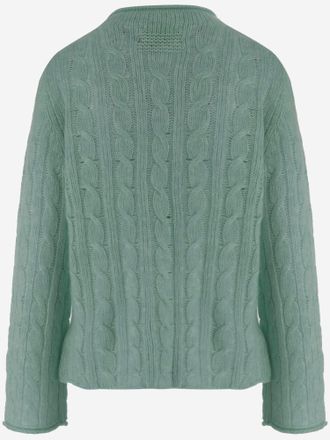 Guest In Residence Womens Sweater Cable-Knit Wool-Blend Green