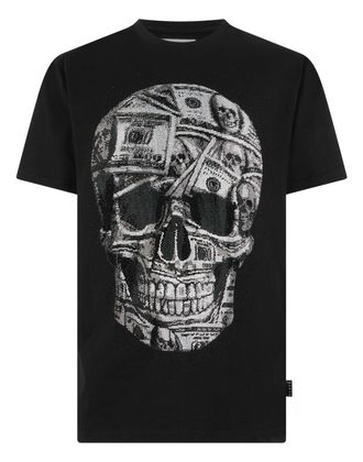 Philipp Plein T-Shirt mit Rundhals und Totenkopfprint, Kurzarm - Schwarz
