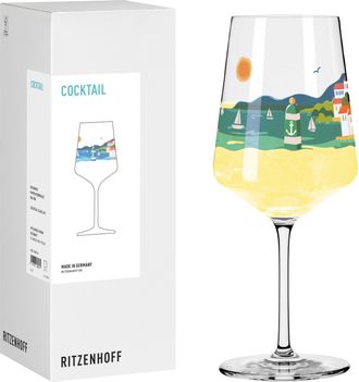 Ritzenhoff 8281004 Cocktail Glas 500 ml, Serie Segeln, mit idyllischem Motiv aus Küstenort & Segelbooten - modern, Made in Germany