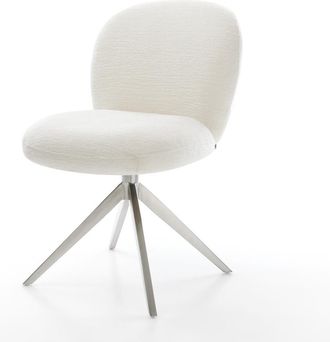 DELIFE Drehstuhl Nube-Flex Bouclé Soft Beige Kreuzgestell breit Edelstahl 360° drehbar Wippfunktion Taschenfederkern, Esszimmerstühle