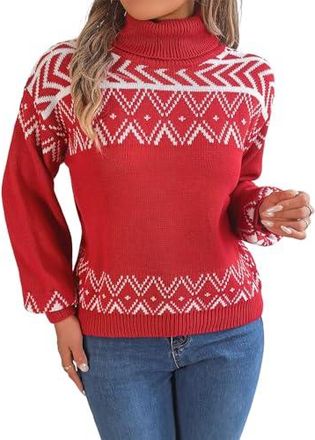 Generic Pull &agrave; col roul&eacute; pour femme - Style ethnique - Pull &agrave; manches lanternes pour lautomne et lhiver - V&ecirc;tements d&eacute;contract&eacute;s pour voyage, quotidien, vacan