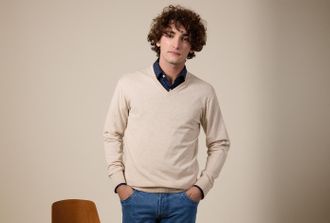 Bexley Valton - Pull homme beige clair chin&eacute;