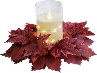 Generic Anneaux de bougie dautomne - Anneaux de guirlande de bougies en &eacute;rable - Couronne de bougie de Thanksgiving, bague de bougie artificielle dautomne pou