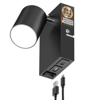 LEDs Com Wandleuchte WAIKA, 1-flammig, schwarz, USB-C, USB-A, inkl. LED GU10 Lampe, 3-Stufen-Dimmer, 609lm, wei&szlig;