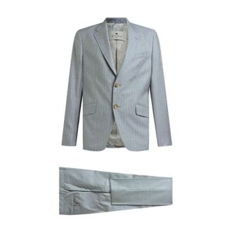 Etro Homme, Costumes, Bleu, Taille: L Costume &agrave; simple boutonnage ray&eacute;