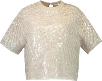 Brunello Cucinelli Femme, Tops, Beige, Taille: 38 FR Sequin T-shirt