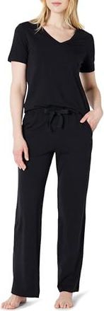 Amazon Essentials Ensemble t-Shirt à Manches Courtes et Pantalon en Coton Doux mélangé pour Femme, Noir, Taille XXL