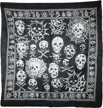 Freak Scene Echarpe en coton - crânes avec toile daraignée 02 noir - blanc - tissu carré