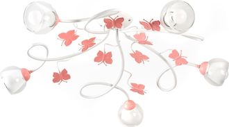 Onli Deckenleuchte 5 Lichter Kinderzimmer aus wei&szlig;em Metall mit rosa bemalten Schmetterlingen
