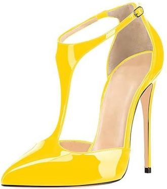 Generic Escarpins élégants à Bout Pointu et Bride en T pour Femmes, Chaussures à Talons Aiguilles Sexy à Bout Fermé et Bride à la Cheville pour Robe de Soirée