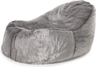 Icon Brand Kunstfell Sitzsack-Liege für Erwachsene, Grau, Flauschiger Kunstpelzstoff, Riesen Sitzsack Sessel mit Füllung, Bean Bag Chair, Bequemer Sessel Wohnzim