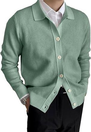 Generic Cardigan pour homme avec boutons et col en V, chandails tricotés légers et décontractés à col à revers et manches longues, Vert, M