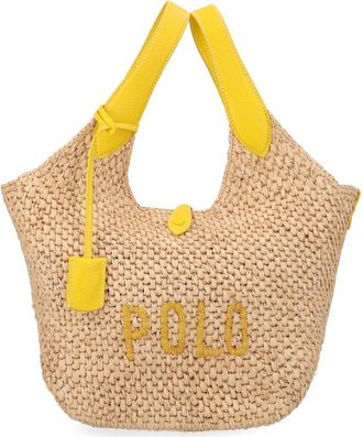 Polo Ralph Lauren Womens Polo Play Tote Bag Yellow Raffia Handbags Hand