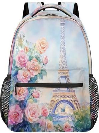 Generic Roses Aquarelles Paris Tour Eiffel Sacs D&Eacute;cole Unisexe Sacs A Dos Confort Sac &Agrave; Dos Pour Femme Randonn&eacute;e Quotidienne 29X40Cm