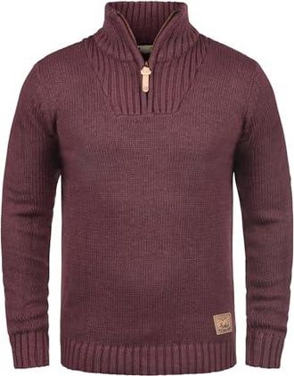 Solid SDPetro Homme Pull en Maille Troyer Pull à Grosses Mailles avec col Troyer Poignets côtelés Détails du Label Mélange de Coton Regular Fit, Taille:3XL,