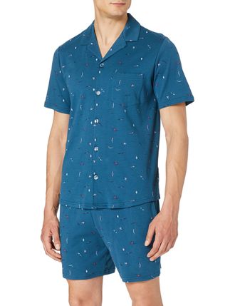 Schiesser Herren kort Pyjamaset, Petrol, 46 EU
