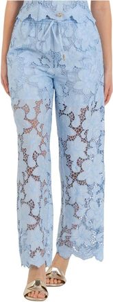Kocca Femme, Pantalons, Bleu, Taille: 38 FR Pantalon large long en dentelle d&eacute;contract&eacute;