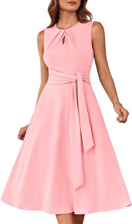 Grace Karin Hochzeitsgastkleid Schlichtes Swing-Sommerkleid mit G&uuml;rtel Hellrosa 2XL