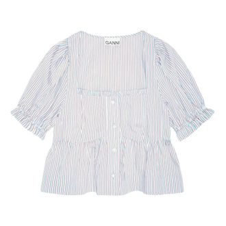 Ganni Gestreifte Bluse mit Puff&auml;rmeln - - Blouses & Shirts - Damen - Blau - M