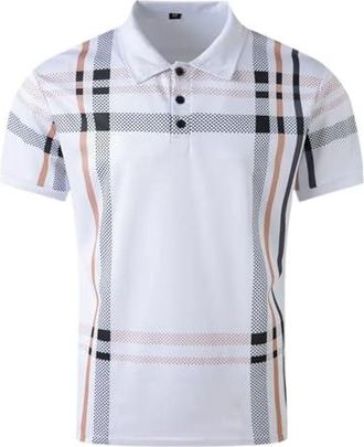 Generic Polo &agrave; manches courtes imprim&eacute; &agrave; carreaux pour homme, Blanc., XXL