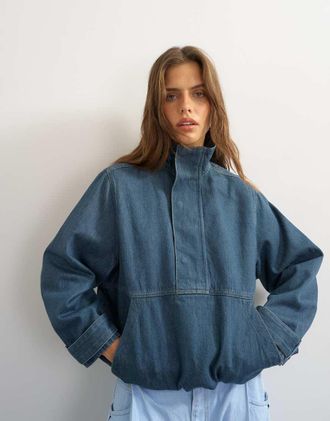 Topshop Funnel-Bubble-Jacke in Schwefelgelb-Blau