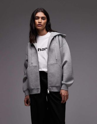 Carhartt Work in Progress Alda - Strukturierte Oversize-Kapuzenjacke in Grau mit durchgehendem Rei&szlig;verschluss