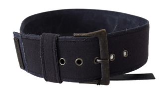 Ermanno Scervino Womens Black Leather Wide Buckle Waist Luxury Belt