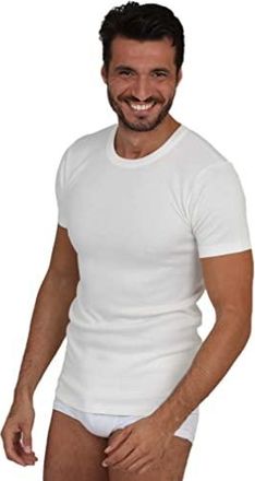 EGi Maillot pour homme en pure laine 100 % pure avec manches courtes col rond, Laine blanche., XXL