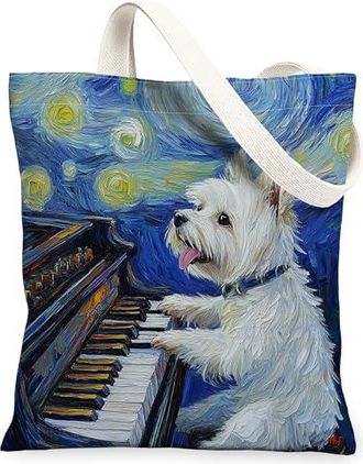 Generic Westie Sac fourre-tout en toile r&eacute;utilisable pour faire du shopping Motif piano &eacute;toil&eacute; nuit 33 x 38 cm