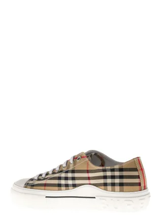 Burberry Mens Sneakers Vintage Check Print Beige Cotton Trainers